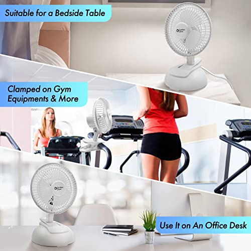 Comfort Zone CZ6XMWT 6” 2-Speed Combo Clip or Desk Fan with Removable Base, Strong Clamp for Firm Grip, Suitable for Bedroom, Office, or Dorm Room, White