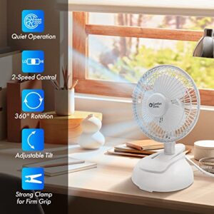 Comfort Zone CZ6XMWT 6” 2-Speed Combo Clip or Desk Fan with Removable Base, Strong Clamp for Firm Grip, Suitable for Bedroom, Office, or Dorm Room, White