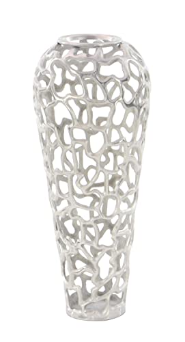 Deco 79 Aluminum Coral Vase, 10" x 10" x 25", Silver