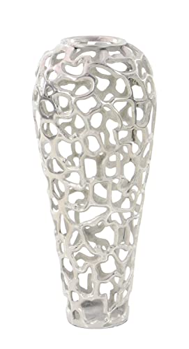 Deco 79 Aluminum Coral Vase, 10" x 10" x 25", Silver