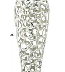 Deco 79 Aluminum Coral Vase, 10" x 10" x 25", Silver