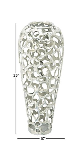 Deco 79 Aluminum Coral Vase, 10" x 10" x 25", Silver