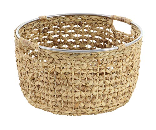 Deco 79 Seagrass Handmade Storage Basket with Metal Handles, Set of 3 15", 17", 19"W, Light Brown