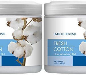 SMELLS BEGONE Air Freshener Odor Absorber Gel - Made with Essential Oils - Absorbs and Eliminates Odor in Pet Areas, Bathrooms, Cars, & Boats - Fresh Cotton Scent - 15 Ounce - 2 Pack