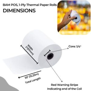 BAM POS, 2-1/4 x 50' 1-Ply Thermal Paper 50 Rolls for The Ingenico ICT 200/220/250 / Verifone VX 520 / Hypercom/Nurit