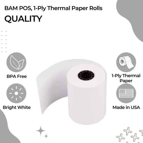 BAM POS, 2-1/4 x 50' 1-Ply Thermal Paper 50 Rolls for The Ingenico ICT 200/220/250 / Verifone VX 520 / Hypercom/Nurit