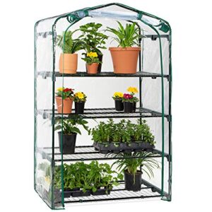 best choice products 40in wide 4-tier mini greenhouse, portable indoor outdoor arboretum for patio, backyard, nursery, home growing w/ steel shelves, plastic cover, roll-up zipper door