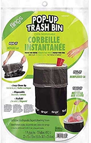 Amscan Flings Pop-Up Trash Bin- 13 Gallons | Black | 1 Pc.