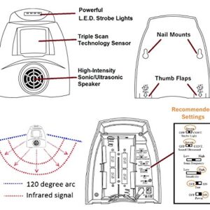 Cleanrth TSBR620 Super Advanced Sonic/Ultrasonic Bird Repeller w/Triple Scan Technology