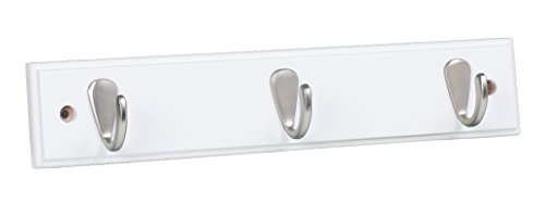 BIRDROCK HOME Modern 3 Hook Coat Rack - Wall Mounted Key Cap & Hat Rack - White Finish - Satin Nickel Hooks