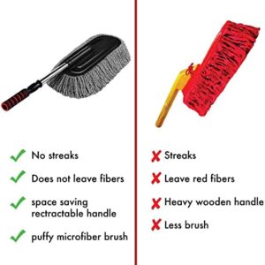 Microfiber Car Duster Exterior Interior Cleaner Cleaning Detailing Kit Size 15.7 Inch with Long Retractable Handle to Trap Dust and Pollen for Washing Car Bike RV Boats or Home Use, Grey