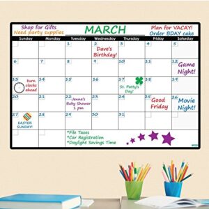 Everase Re-Stic Dry Erase Self-Adhesive Peel & Stick Surface Monthly Calendar | Wall Planner (24 x 36 in.) FREE Marker & Cloth | Organizer, Walls, Doors, Offices | Premium Quality Removable Surface