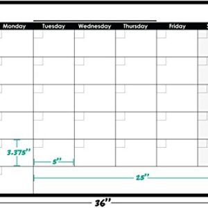 Everase Re-Stic Dry Erase Self-Adhesive Peel & Stick Surface Monthly Calendar | Wall Planner (24 x 36 in.) FREE Marker & Cloth | Organizer, Walls, Doors, Offices | Premium Quality Removable Surface