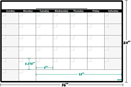 Everase Re-Stic Dry Erase Self-Adhesive Peel & Stick Surface Monthly Calendar | Wall Planner (24 x 36 in.) FREE Marker & Cloth | Organizer, Walls, Doors, Offices | Premium Quality Removable Surface