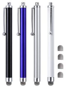 ccivv stylus, 4 pcs 5.0 inches hybrid mesh fiber tip stylus pens for touch screen, compatible with ipad, iphone, kindle fire + 4 extra replaceable hybrid fiber tips (white, black, silver, blue)