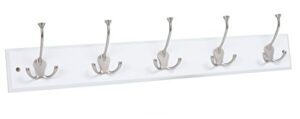 birdrock home tri hook coat rack - 5 hooks - wall mount hat rack - white finish - satin nickel hooks