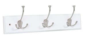 birdrock home tri hook coat rack - 3 hooks - wall mount hat rack - white finish - satin nickel hooks