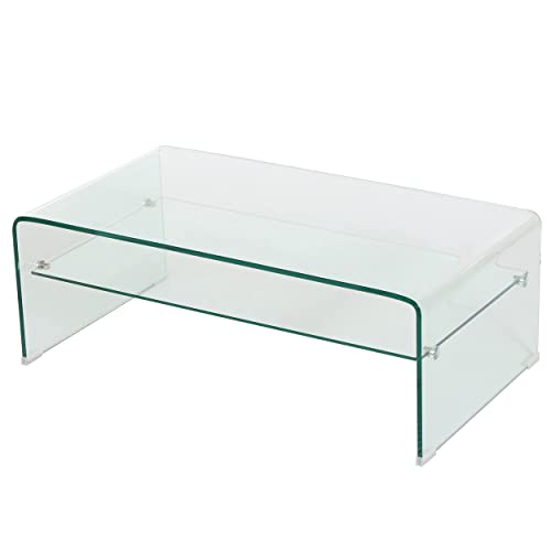 Christopher Knight Home Salim 12mm Tempered Glass Coffee Table, Clear, 39.5 in x 21.7 in x 14 in