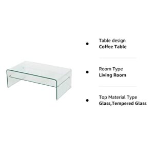 Christopher Knight Home Salim 12mm Tempered Glass Coffee Table, Clear, 39.5 in x 21.7 in x 14 in