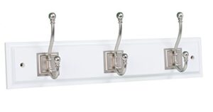 birdrock home classic hook coat and hat rack - 3 hooks - wall mount - white finish - satin nickel hooks