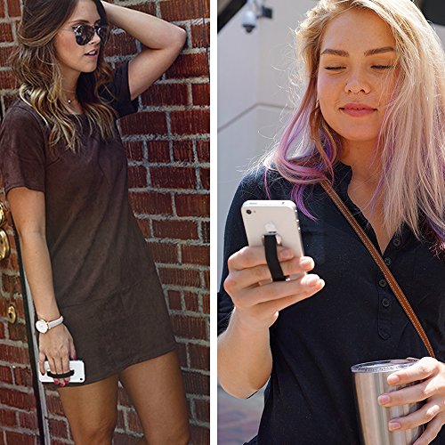 Universal Phone Grip for Most Smartphones, Mini Tablets and Cases, Mauve Rose Base with Black Elastic Strap, LH-01Rose