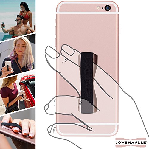 Universal Phone Grip for Most Smartphones, Mini Tablets and Cases, Mauve Rose Base with Black Elastic Strap, LH-01Rose