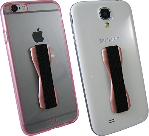 Universal Phone Grip for Most Smartphones, Mini Tablets and Cases, Mauve Rose Base with Black Elastic Strap, LH-01Rose