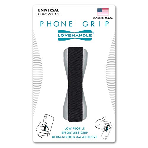 Phone Grip for Most Smartphones and Mini Tablets, Black Elastic Strap with Silver Base, LH-01Silver