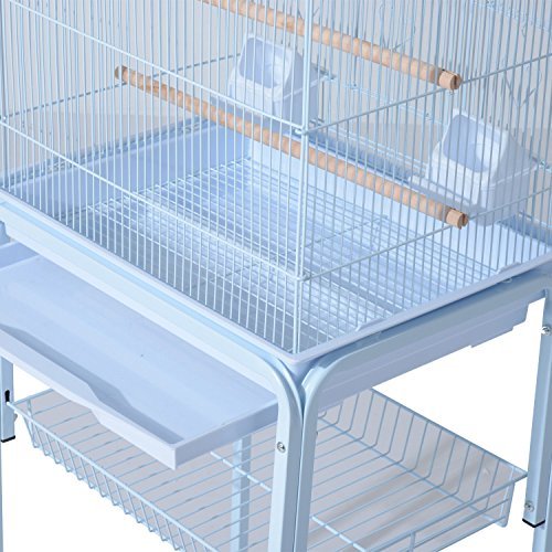 PawHut 63" Metal Indoor Bird Cage Starter Kit With Detachable Rolling Stand, Storage Basket, And Accessories, White