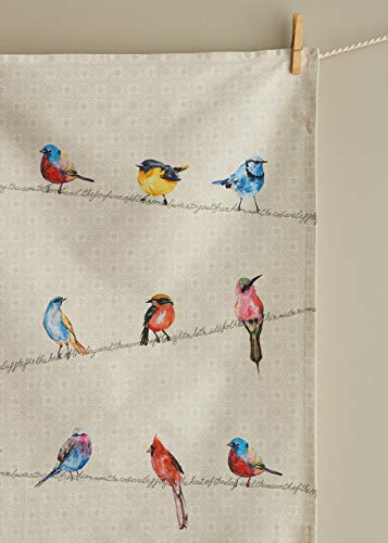 Maison d' Hermine Birdies On Wire 100% Cotton Set of 2 Multi-Purpose Kitchen Soft Absorbent Dish Towels | Tea , Bar Towels (20 Inch by 27.50 Inch)