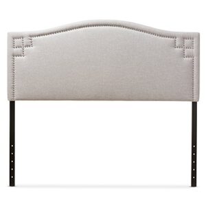 baxton studio aubrey modern and contemporary greyish beige fabric upholstered queen size headboard