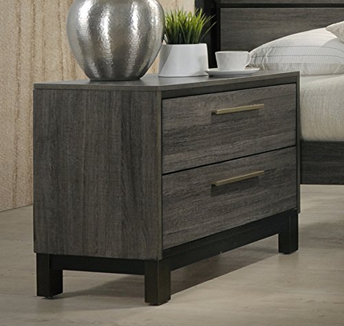 Roundhill Furniture Loana Wood 2-Drawer Nightstand, Antique Grey