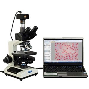 OMAX 40X-2500X Phase Contrast Trinocular Compound LED Microscope+14MP Camera+Aluminum Carrying Case