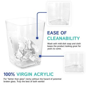 Huang Acrylic Clear Square Wastebasket Trash Can | Garbage Container Bin for Bathrooms, Kitchens, Home Offices | Shatter-Proof, Stylish, Durable and Compact Design