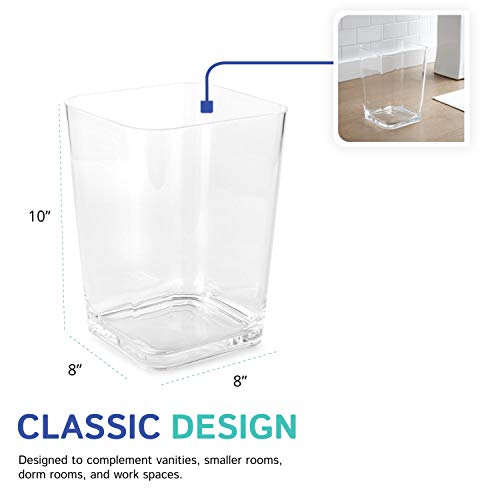 Huang Acrylic Clear Square Wastebasket Trash Can | Garbage Container Bin for Bathrooms, Kitchens, Home Offices | Shatter-Proof, Stylish, Durable and Compact Design