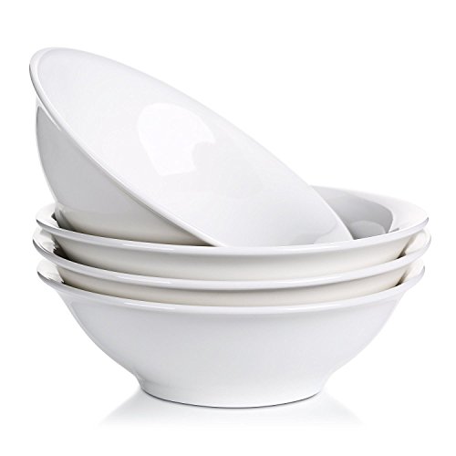 LIFVER Soup Bowls, 48 oz Large Deep Bowls, White Ceramic Bowls, Noodle Pho Bowls, Salad Bowls, Pasta bowls, Bowls for Ramen Noodle Pho Cereal, Set of 4, Dishwasher & Microwave Safe