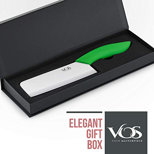 Vos vegetable Ceramic Knife 6.5 Inch Cleaver - Ergonomic Kitchen Knife with Ultra-Sharp Ceramic Blade and Green Handle - Lightweight Easy To Clean Chef Butcher Knife With Gift Box