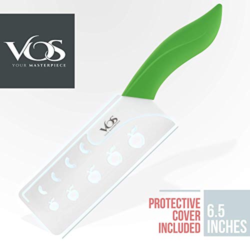 Vos vegetable Ceramic Knife 6.5 Inch Cleaver - Ergonomic Kitchen Knife with Ultra-Sharp Ceramic Blade and Green Handle - Lightweight Easy To Clean Chef Butcher Knife With Gift Box