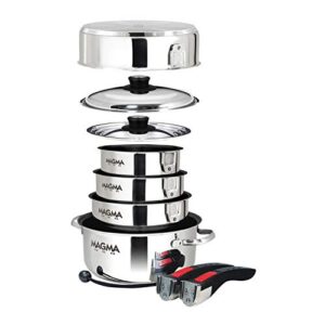 Magma Products, A10-366-2-IND Gourmet Nesting Stainless Steel Induction Cookware Set with Non-Stick Ceramica (10 Piece), silver