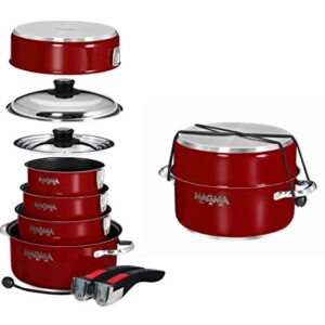 Magma Products, A10-366-MR-2-IN Gourmet Nesting 10-Piece Red Stainless Steel Induction Cookware Set with Ceramica Non-Stick