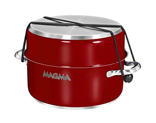 Magma Products, A10-366-MR-2-IN Gourmet Nesting 10-Piece Red Stainless Steel Induction Cookware Set with Ceramica Non-Stick