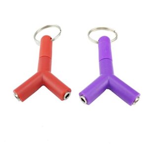 yueton Pack of 2 Y Shaped 3.5mm Jack Stereo Audio Headset Splitter Connector Adapter Keyring Key Ring - Headphone Splitter (Red+Purple)