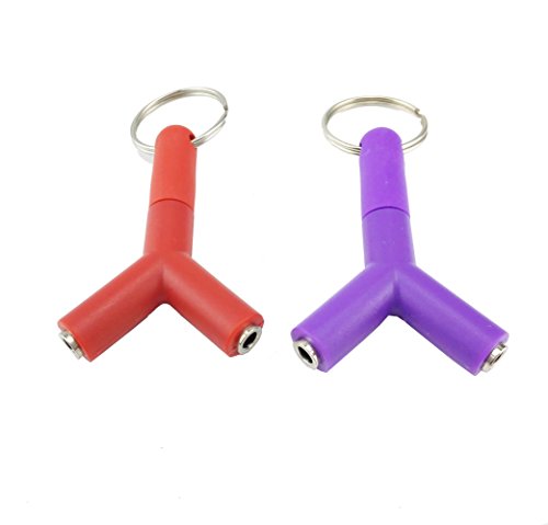 yueton Pack of 2 Y Shaped 3.5mm Jack Stereo Audio Headset Splitter Connector Adapter Keyring Key Ring - Headphone Splitter (Red+Purple)