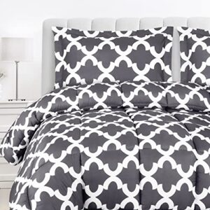 utopia bedding - comforter bedding set with 2 pillow shams - bedding comforter sets - down alternative comforter - soft and comfortable - machine washable, quatrefoil gray, queen