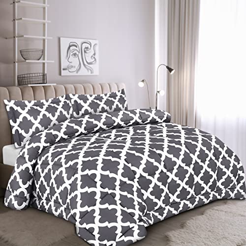 Utopia Bedding - Comforter Bedding Set with 2 Pillow Shams - Bedding Comforter Sets - Down Alternative Comforter - Soft and Comfortable - Machine Washable, Quatrefoil Gray, Queen