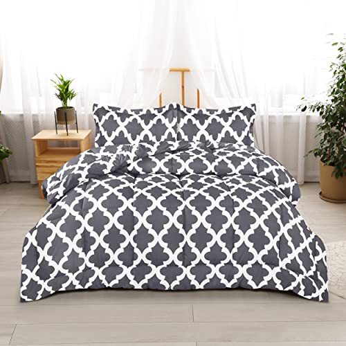 Utopia Bedding - Comforter Bedding Set with 2 Pillow Shams - Bedding Comforter Sets - Down Alternative Comforter - Soft and Comfortable - Machine Washable, Quatrefoil Gray, Queen