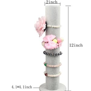 BOCAR Velvet Vertical Tower Jewelry Bracelet Display Stand Bangle T-Bar Display Holder (CTZ- gray)