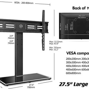 FITUEYES Universal TV Stand/Base Swivel Tabletop TV Stand with Mount for 50 to 85 inch Flat Screen TV 100 Degree Swivel, 4 Level Height Adjustable,Tempered Glass Base,Holds up to 143lbs Screens