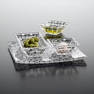 Nachtmann Bossa Nova Collections, 4 Piece Serving Set, Crystal Glass Serving Dishes for Cheese, Crackers, Fruits, and Appetizers, Platter, Square and Rectangular Bowls