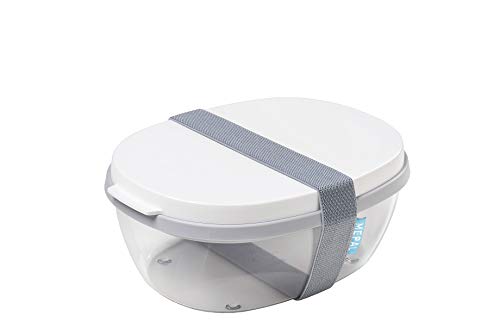 MEPAL, Duo-Salad Box with 2 Compartments for Food Storage, Plus a Detachable Mini Box, Portable, BPA Free, Nordic White, Holds 1900ml|64.2oz, 1 Count